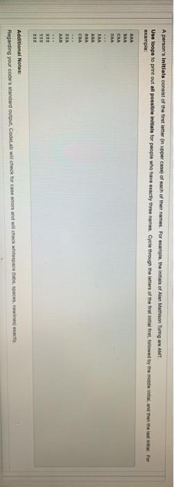 Solved A person's initials consist of the first letter (in | Chegg.com