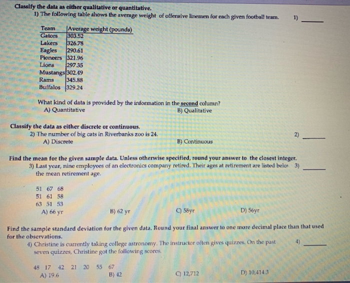 Solved Classify the data as either qualitative or | Chegg.com
