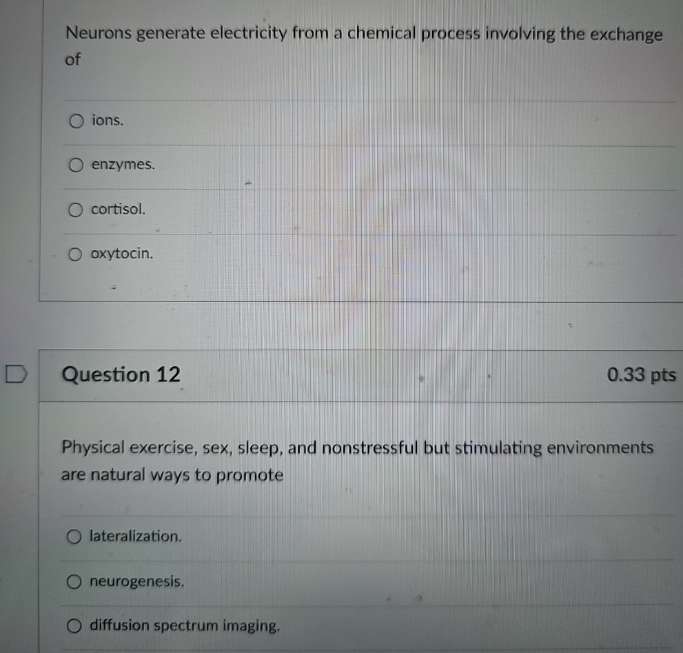 Solved Neurons generate electricity from a chemical process | Chegg.com