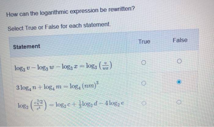 Solved How can the logarithmic expression be rewritten? | Chegg.com