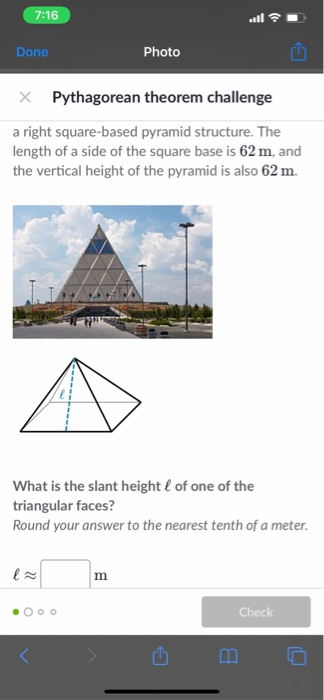 Solved 7:16 Done Photo X Pythagorean theorem challenge a | Chegg.com