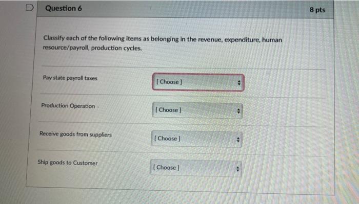 Solved Question 6 8 pts Classify each of the following items | Chegg.com Solved Question 6 8 pts Classify each of the following items | Chegg.com