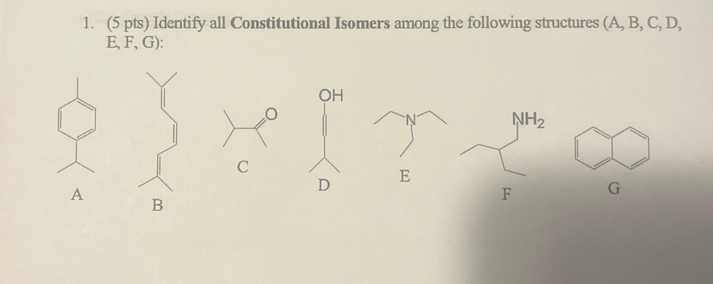 Solved (5 ﻿pts) ﻿Identify all Constitutional Isomers among | Chegg.com