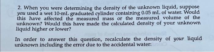 Solved When you were determining the density of the unknown | Chegg.com