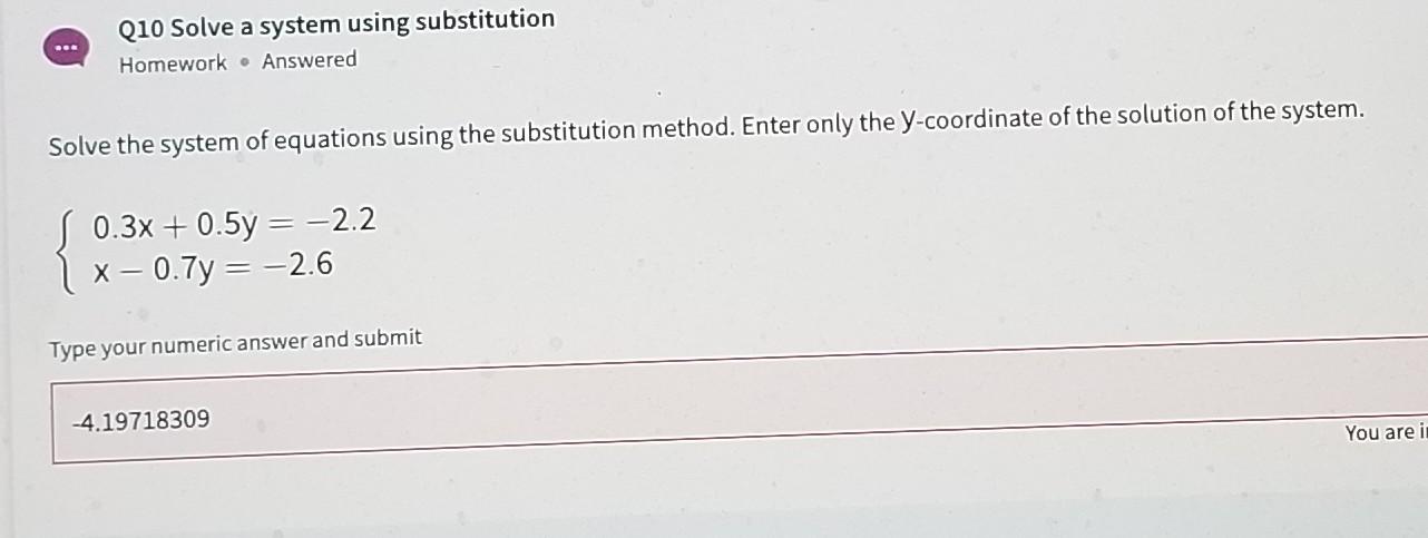 Solved Q10 Solve a system using substitution Homework - | Chegg.com