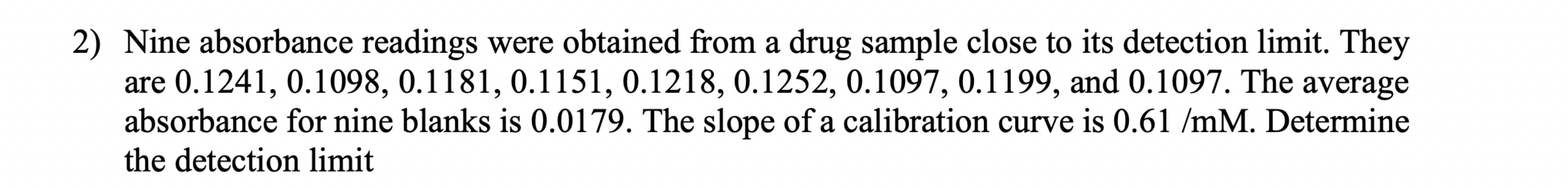 Solved Nine absorbance readings were obtained from a drug | Chegg.com