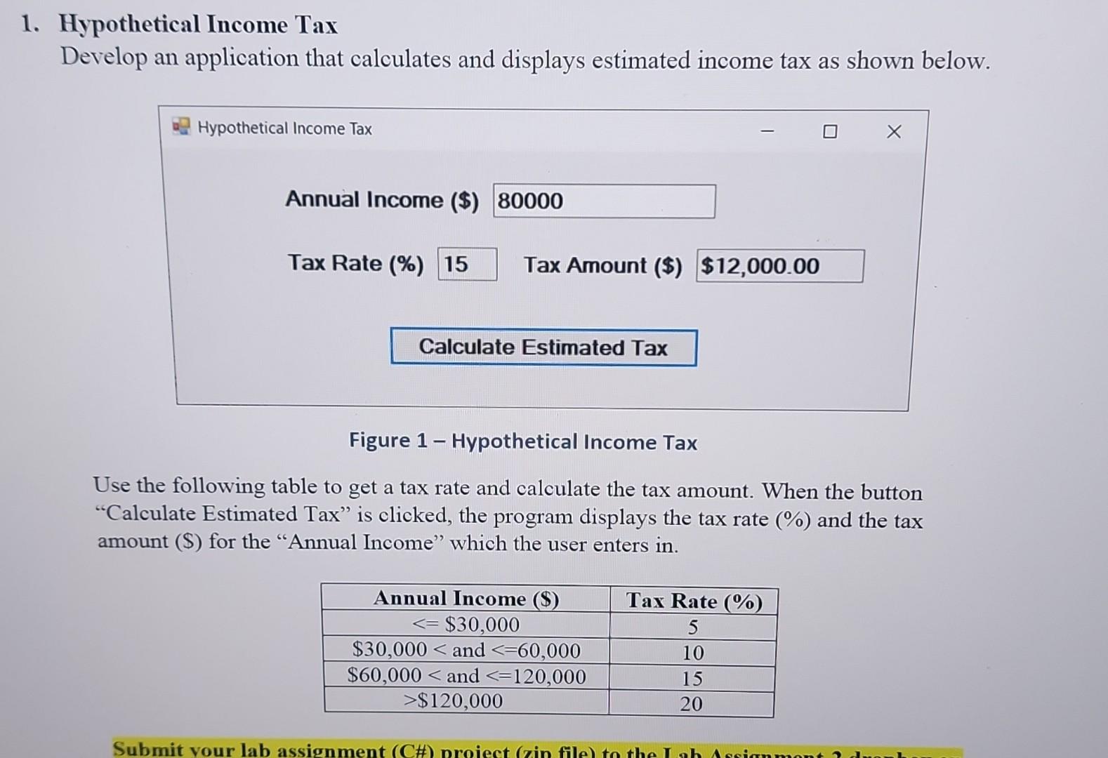 Solved 1. Hypothetical Income Tax Develop an application | Chegg.com
