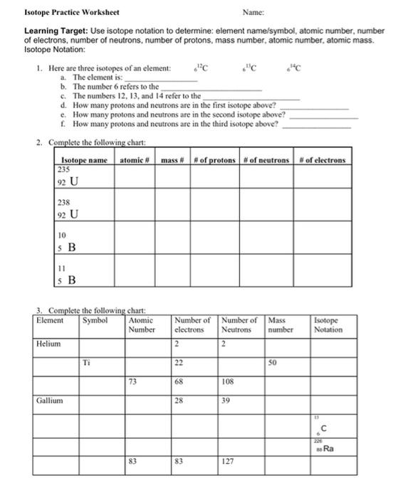 Solved Learning Target: Use isotope notation to determine: | Chegg.com