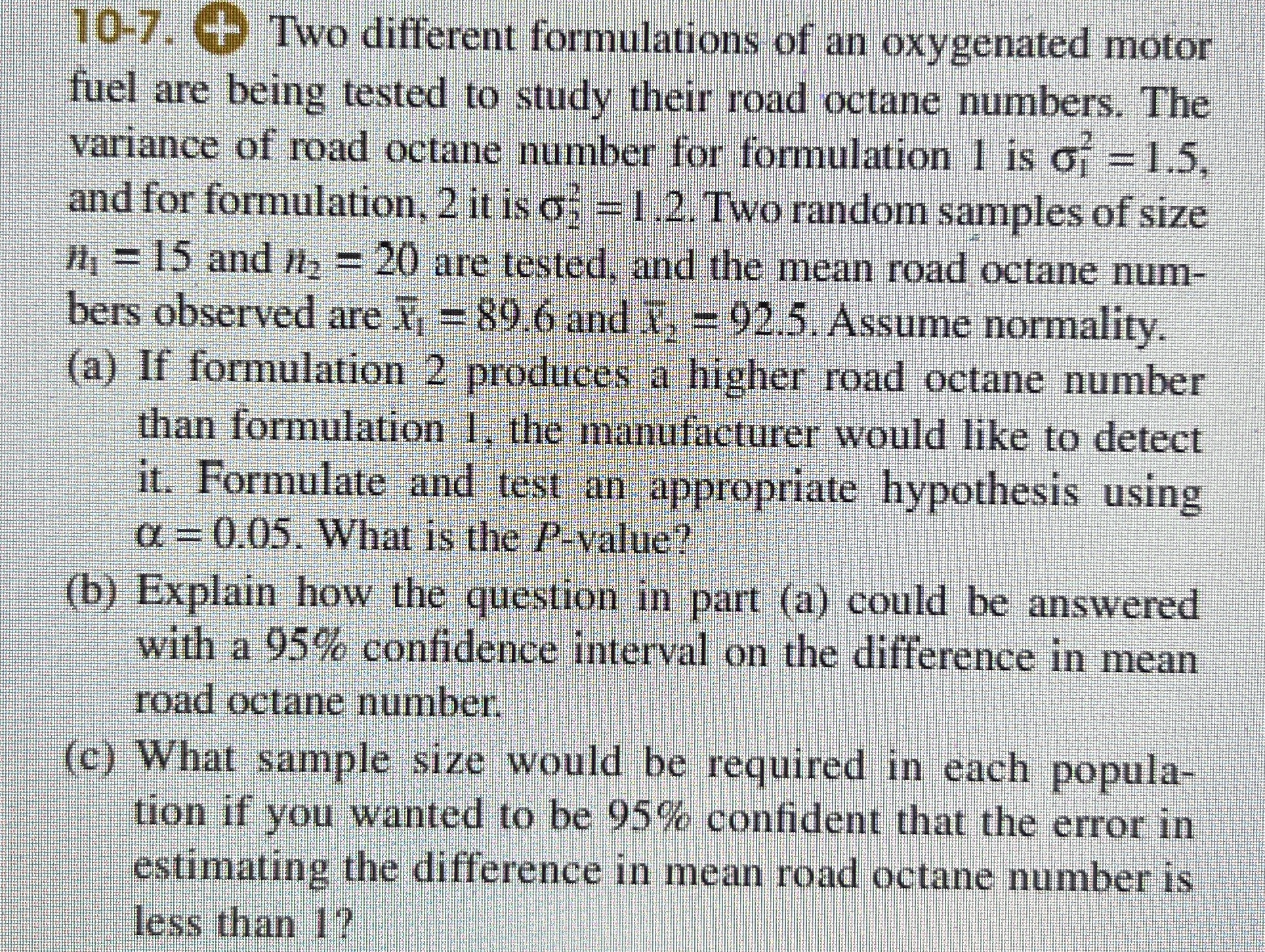 Solved 10-7. ﻿Two different formulations of an oxygenated | Chegg.com