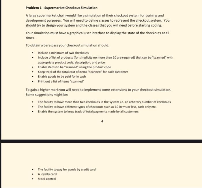 Solved Problem 1 - Supermarket Checkout Simulation A large | Chegg.com