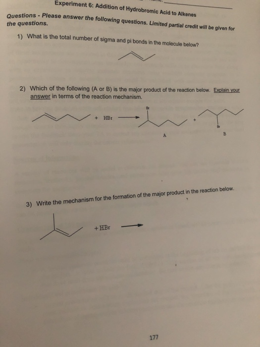 Solved Experiment 6: Addition of Hydrobromic Acid to Alkenes | Chegg.com