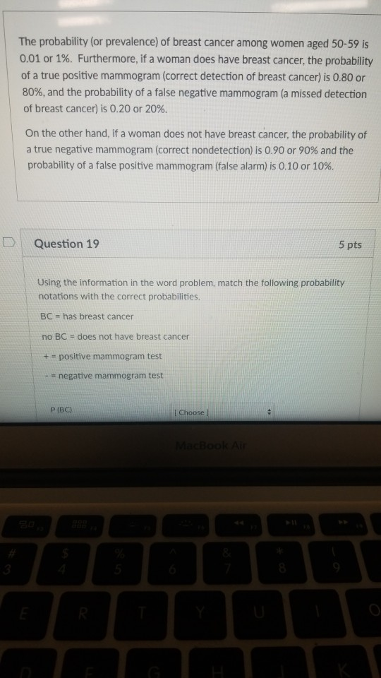 Solved The probability (or prevalence) of breast cancer | Chegg.com