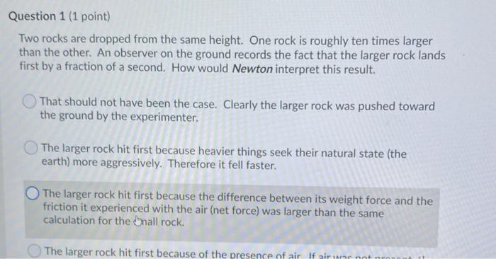 Solved Question 1 (1 point) Two rocks are dropped from the | Chegg.com