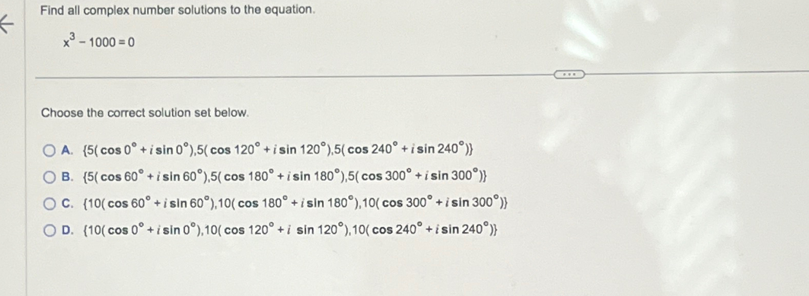 Solved Find all complex number solutions to the | Chegg.com