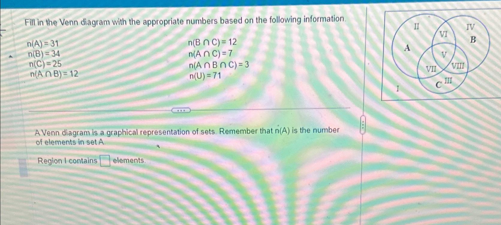 Solved Fill in the Venn diagram with the appropriate numbers | Chegg.com