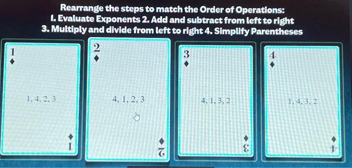 Solved Rearrange the steps to match the Order of Operations: | Chegg.com
