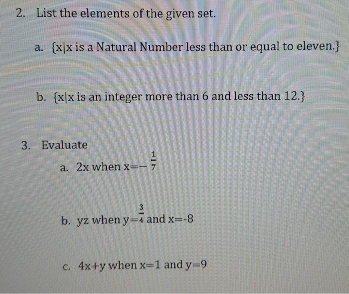 2. List the elements of the given set. a. {x∣x is a | Chegg.com