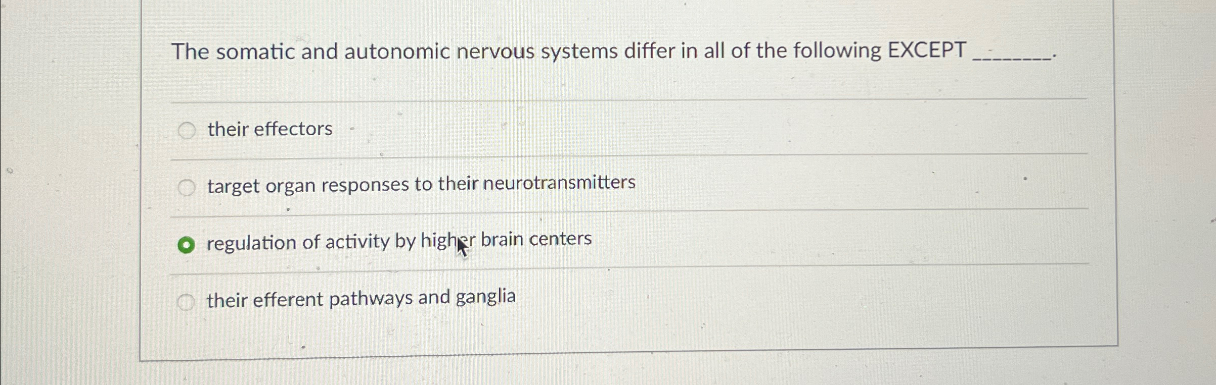 Solved The somatic and autonomic nervous systems differ in | Chegg.com