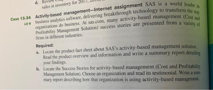 Solved Activity-based management-Internet assignment SAS is | Chegg.com