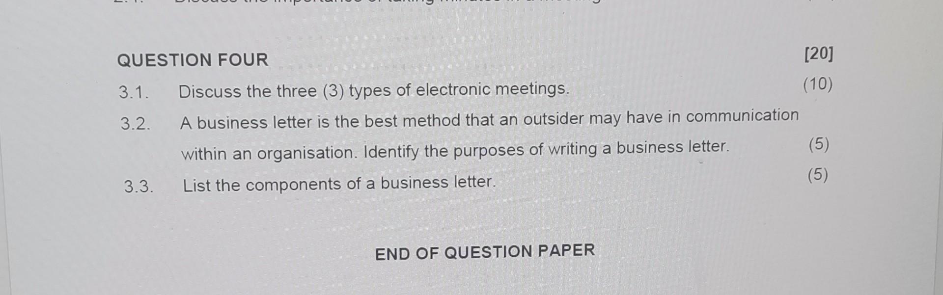 Solved QUESTION FOUR [20] 3.1. Discuss the three (3) types | Chegg.com