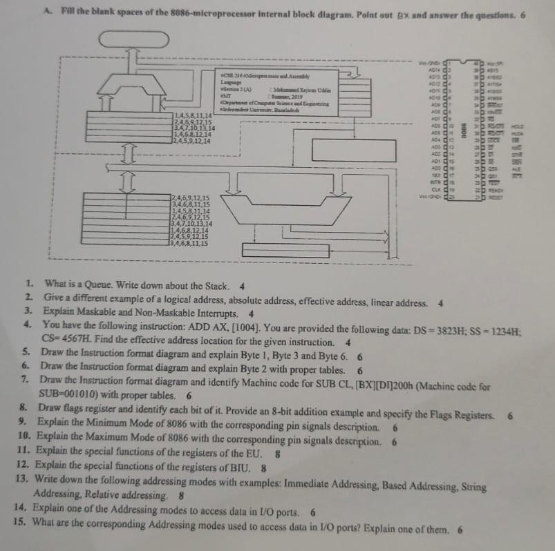 Solved A. Fill the blank spaces of the 8es6-microprocessor | Chegg.com