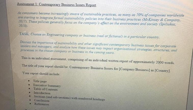 Solved Assessment 1: Contemporary Business Issues Report As | Chegg.com