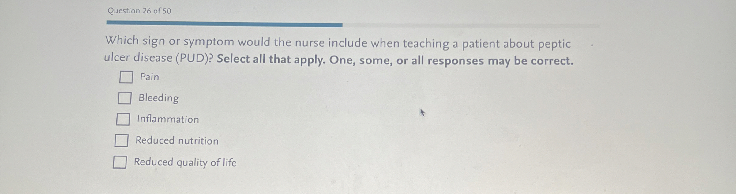 Solved Question 26 ﻿of 50Which sign or symptom would the | Chegg.com