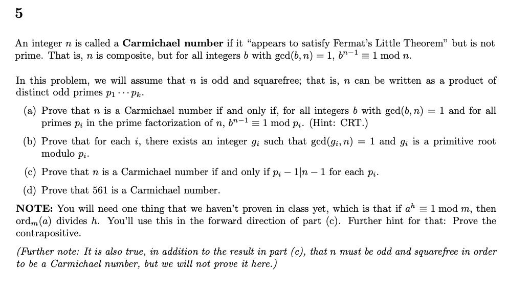 Solved An integer n ﻿is called a Carmichael number if it | Chegg.com