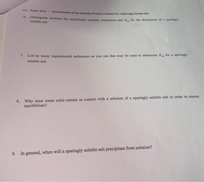 Solved Determination of the Solubilty-Product Constant 27 | Chegg.com