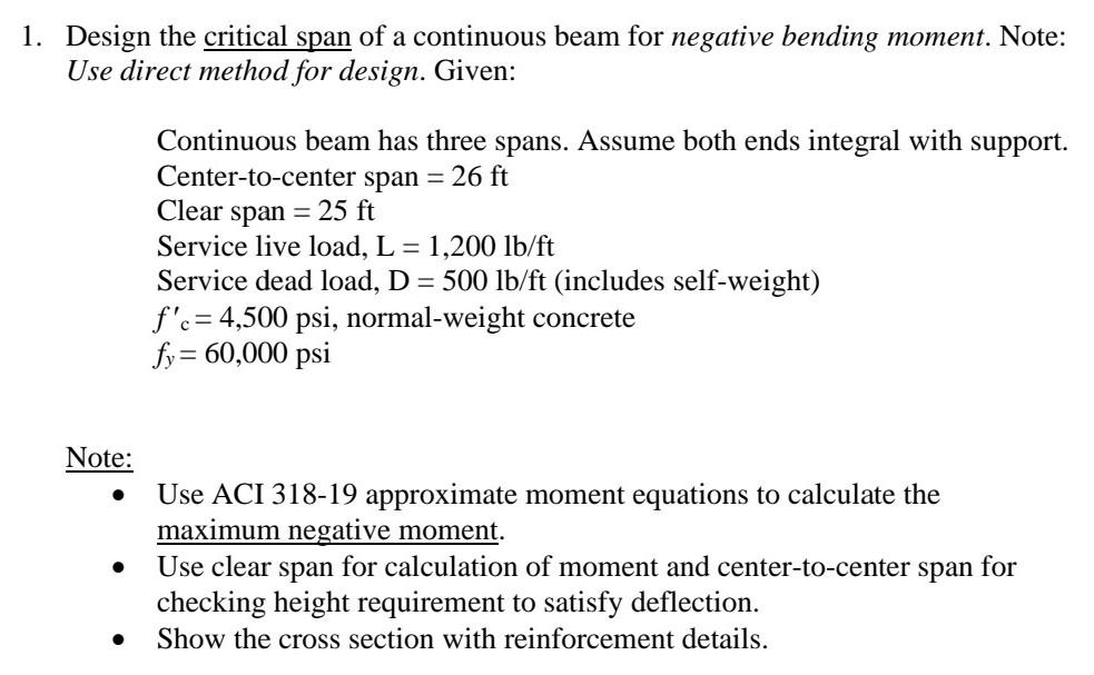 Solved Design the critical span of a continuous beam for | Chegg.com