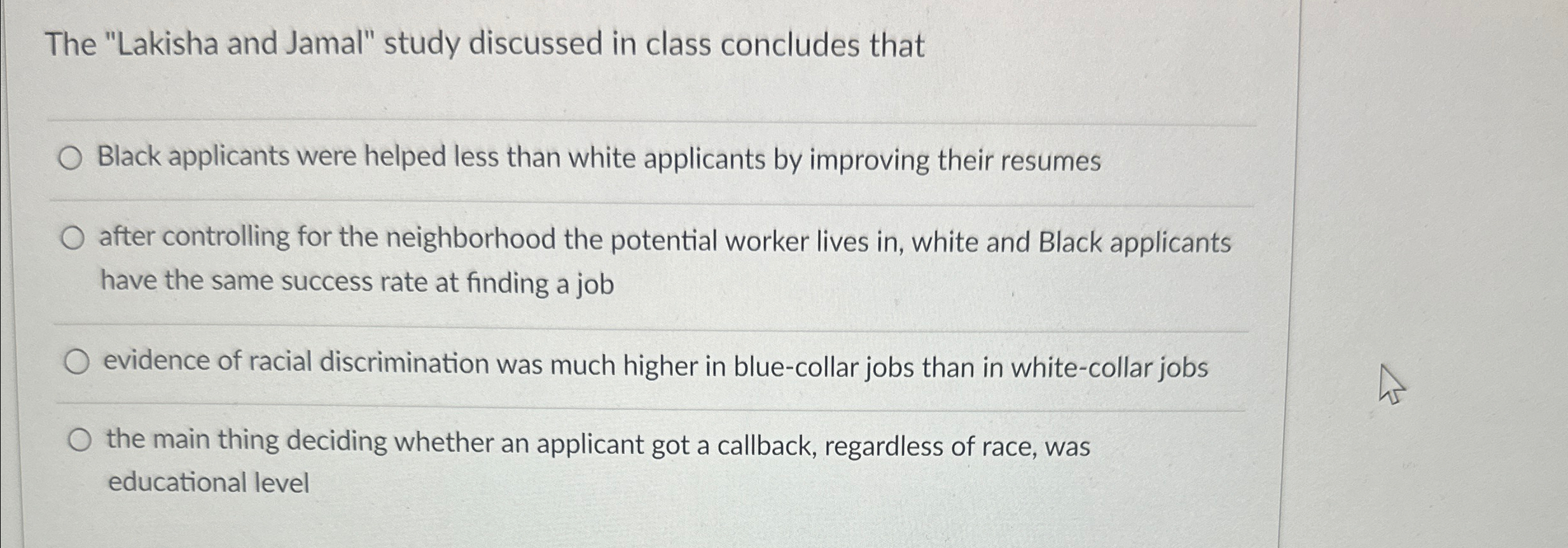Solved The "Lakisha and Jamal" study discussed in class | Chegg.com