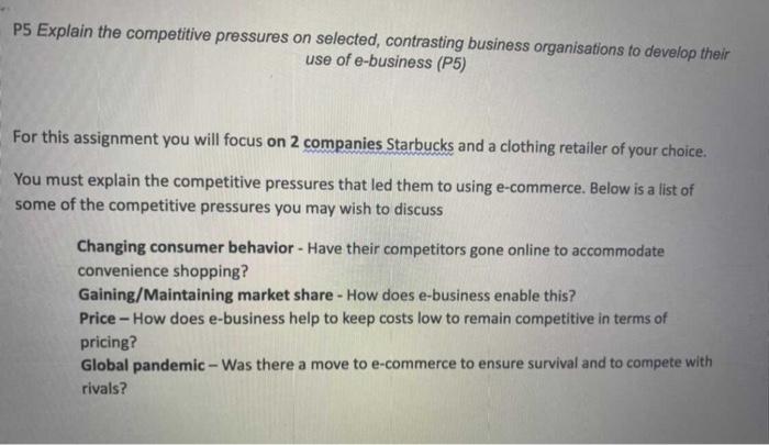 Solved P5 Explain the competitive pressures on selected, | Chegg.com