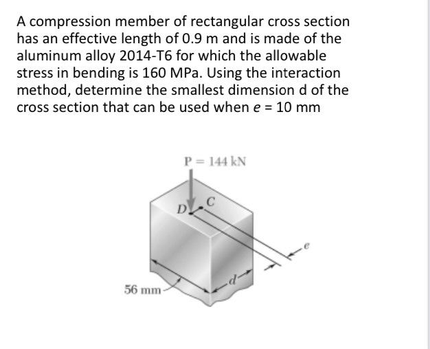 Solved A Compression Member Of Rectangular Cross Section Has