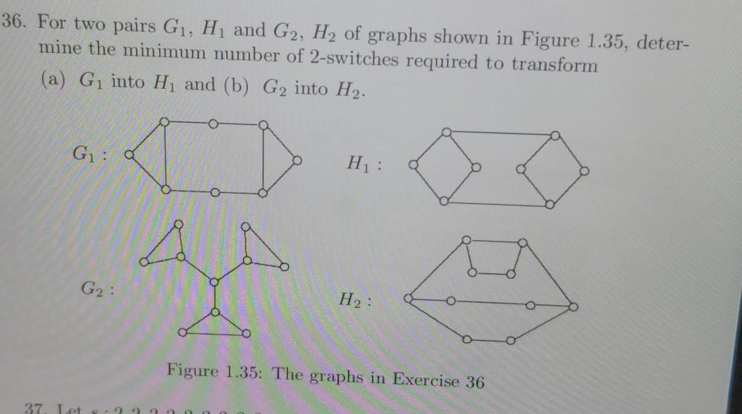 Solved 36. For two pairs G1, H1 and G2, H2 of graphs shown | Chegg.com