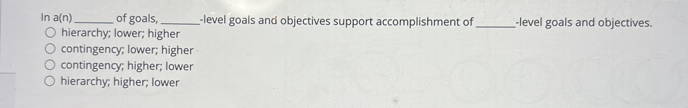 Solved In a(n)of goalslevel goals and objectives support | Chegg.com