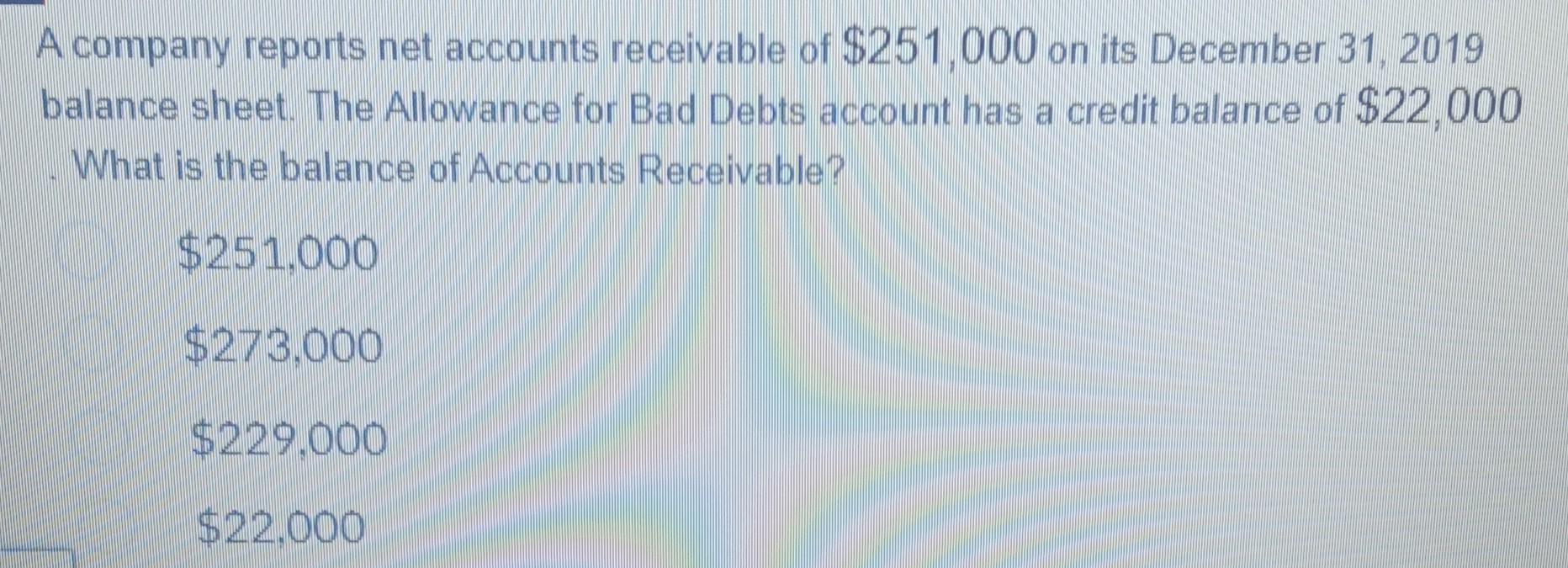 Solved A company reports net accounts receivable of $251,000 | Chegg.com