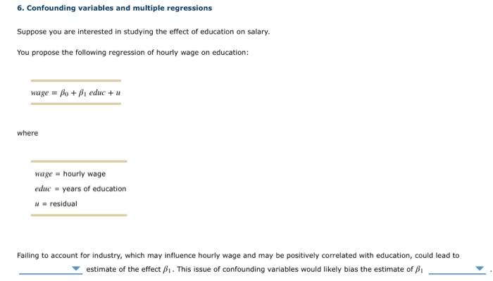 Solved 6. Confounding variables and multiple regressions | Chegg.com