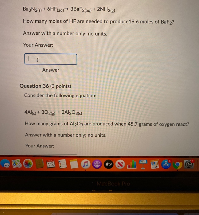 Solved Ba3N2(s) + 6HF(aq) → 3BaF2(aq) + 2NH3(g) How many | Chegg.com