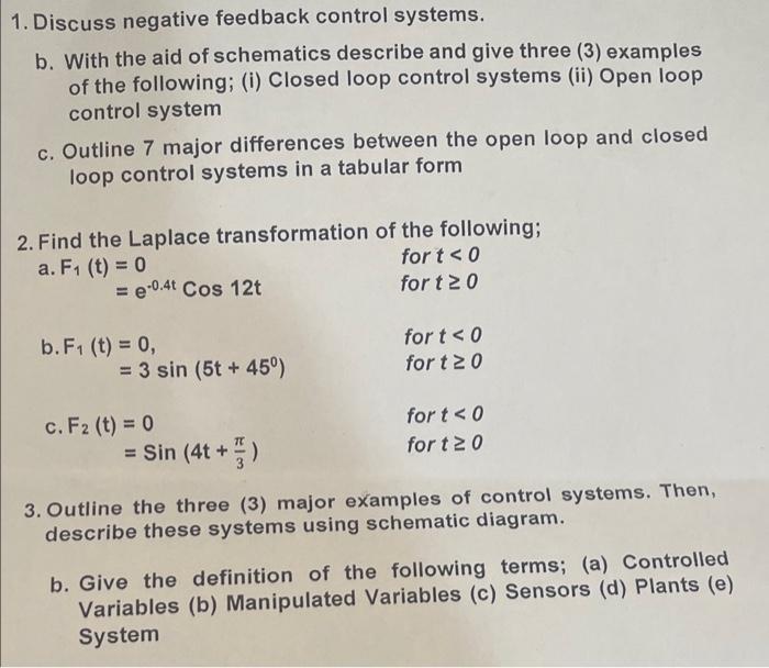 Solved 1. Discuss negative feedback control systems. b. With | Chegg.com