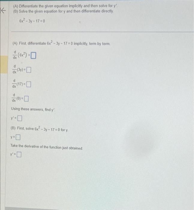 Solved (A) Differentiate the given equation implicitly and | Chegg.com
