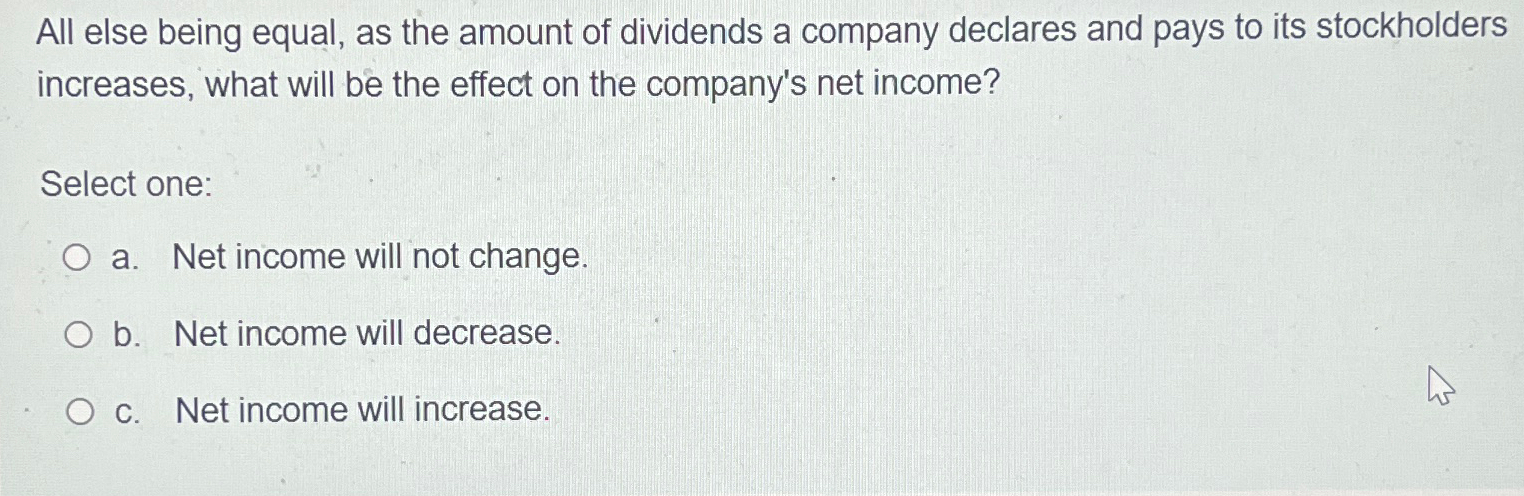 All else being equal, as the amount of dividends a | Chegg.com