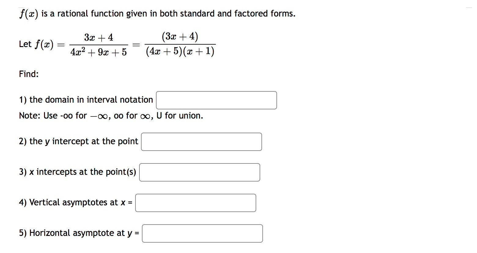 Solved f(x) ﻿is a rational function given in both standard | Chegg.com