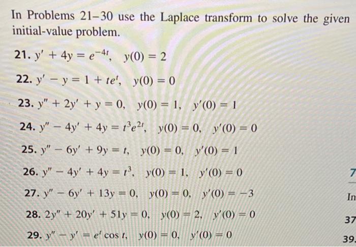 Solved In Problems 21–30 use the Laplace transform to solve | Chegg.com