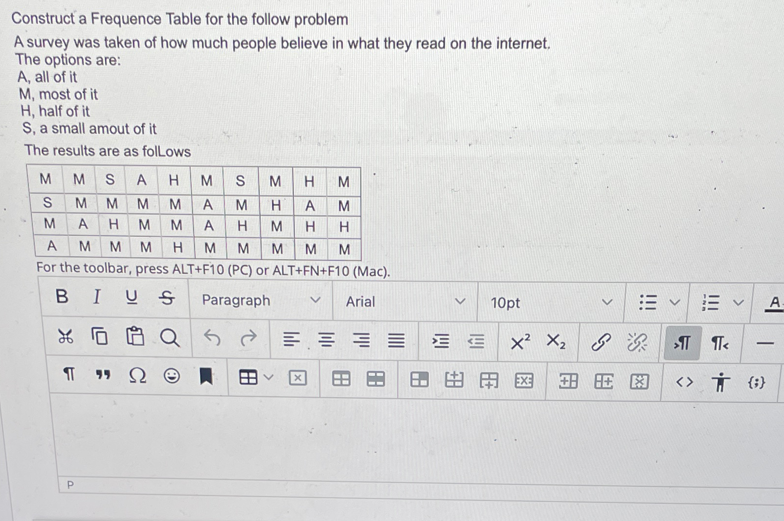 Solved Construct a Frequence Table for the follow problemA | Chegg.com