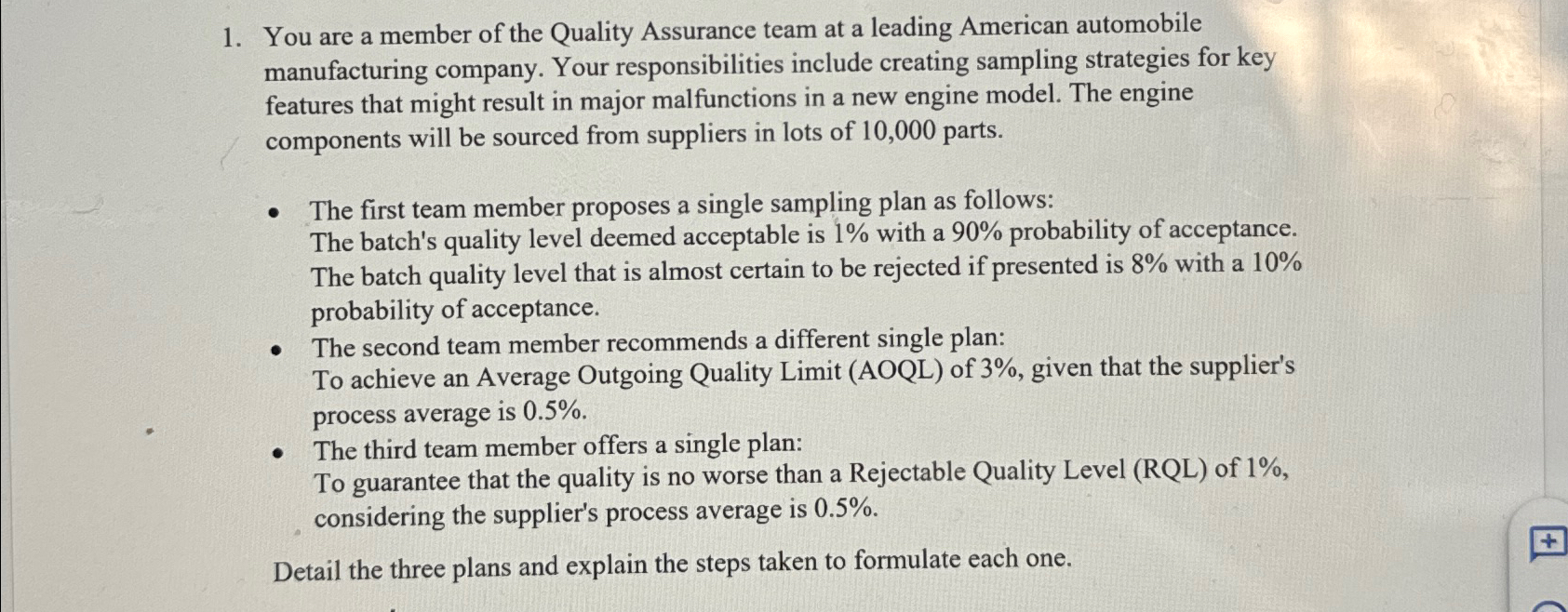 Solved You are a member of the Quality Assurance team at a | Chegg.com