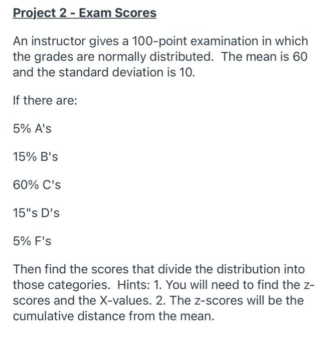 Solved Project 2 - Exam Scores An instructor gives a | Chegg.com