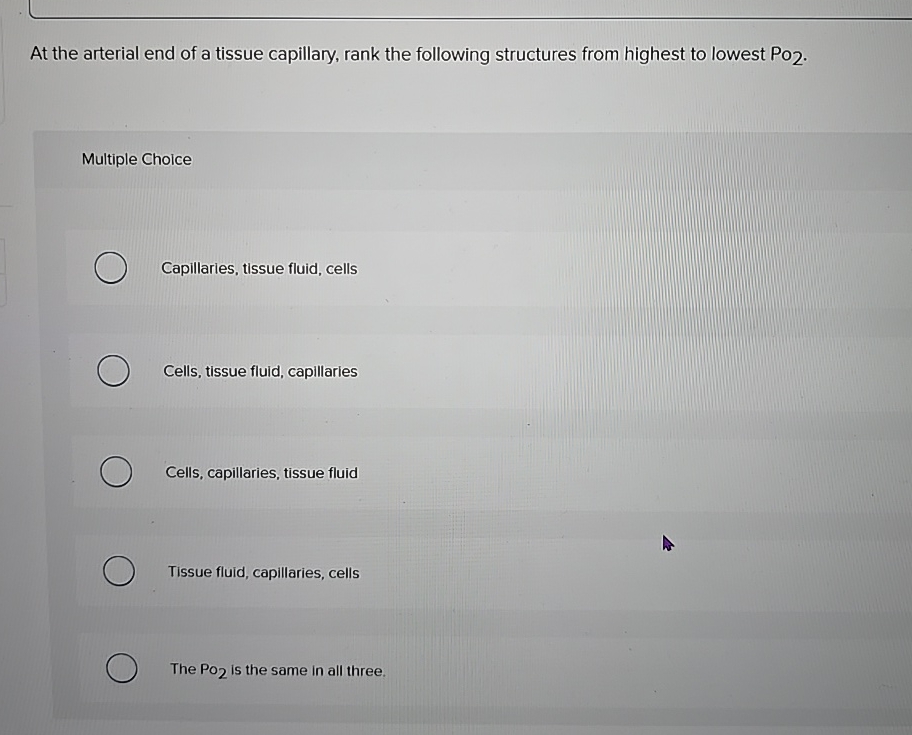 Solved At the arterial end of a tissue capillary, rank the | Chegg.com