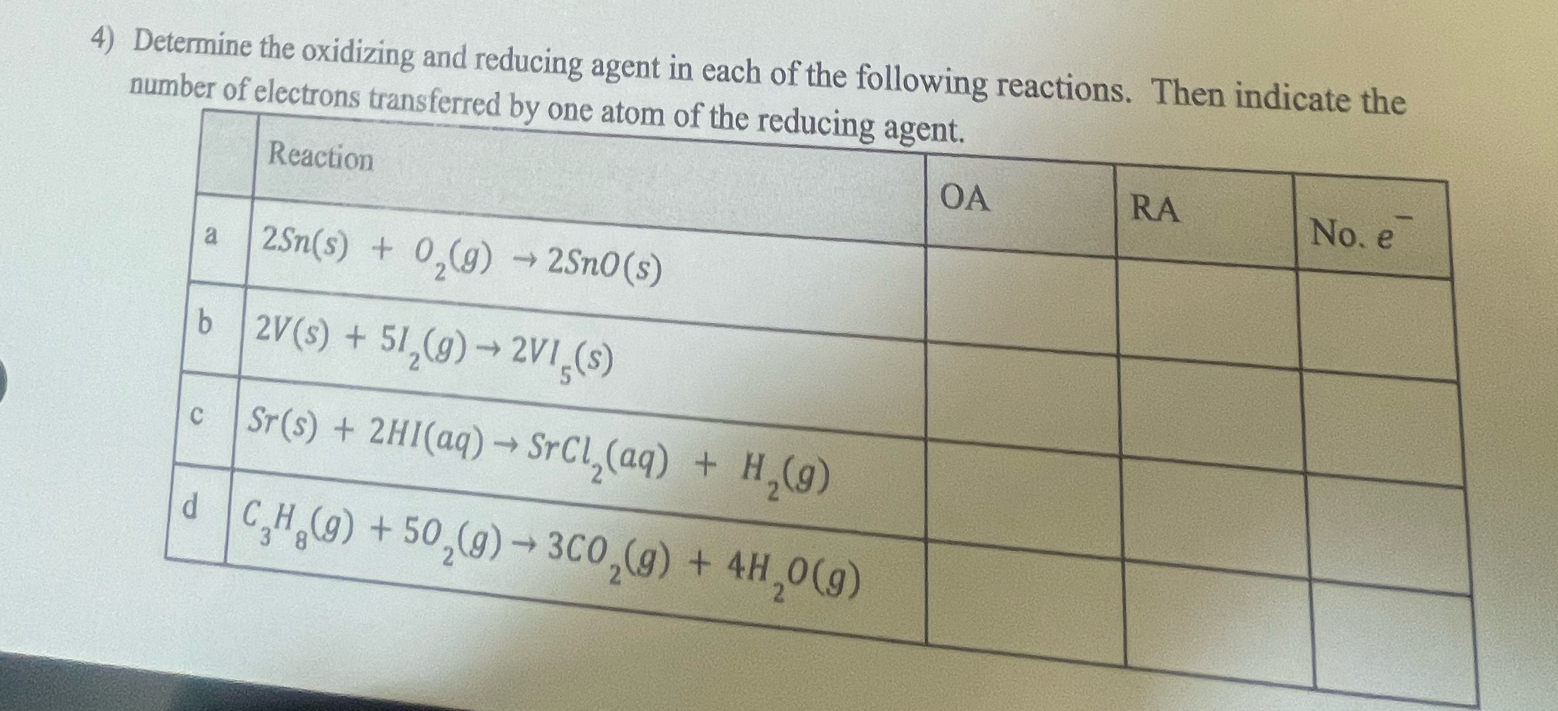 Solved Determine the oxidizing and reducing agent in each of | Chegg.com
