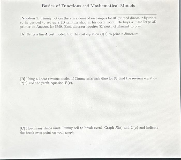 Solved Basics of Functions and Mathematical Models Problem | Chegg.com