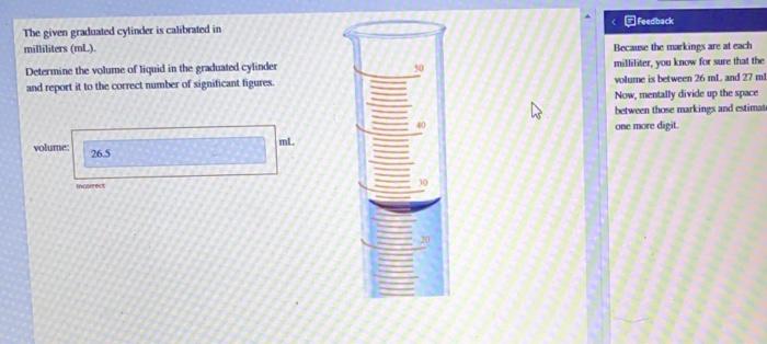 Solved feedback The given graduated cylinder is calibrated | Chegg.com